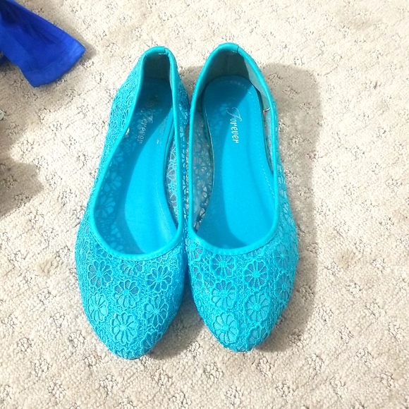 Shoes | Sheer Turquoise Blue Pointed Toe Flats | Poshmark